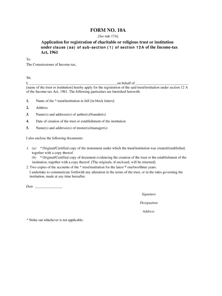 Fillable Online The Income Tax Act, 1962 - Form No 10a Fax Email Print ...