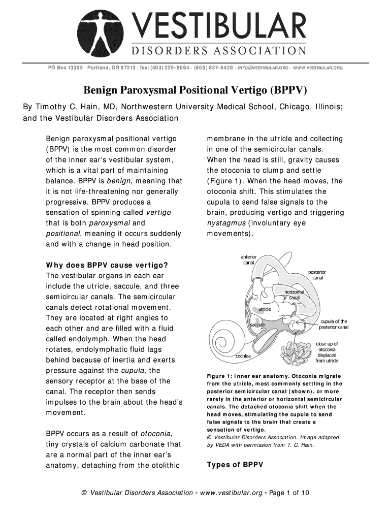 Fillable Online vestibular Benign Paroxysmal Positional Vertigo (BPPV ...