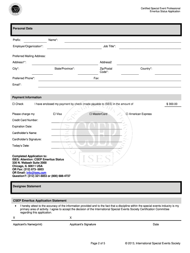 Fillable Online Emeritus Status Application - International Special ...