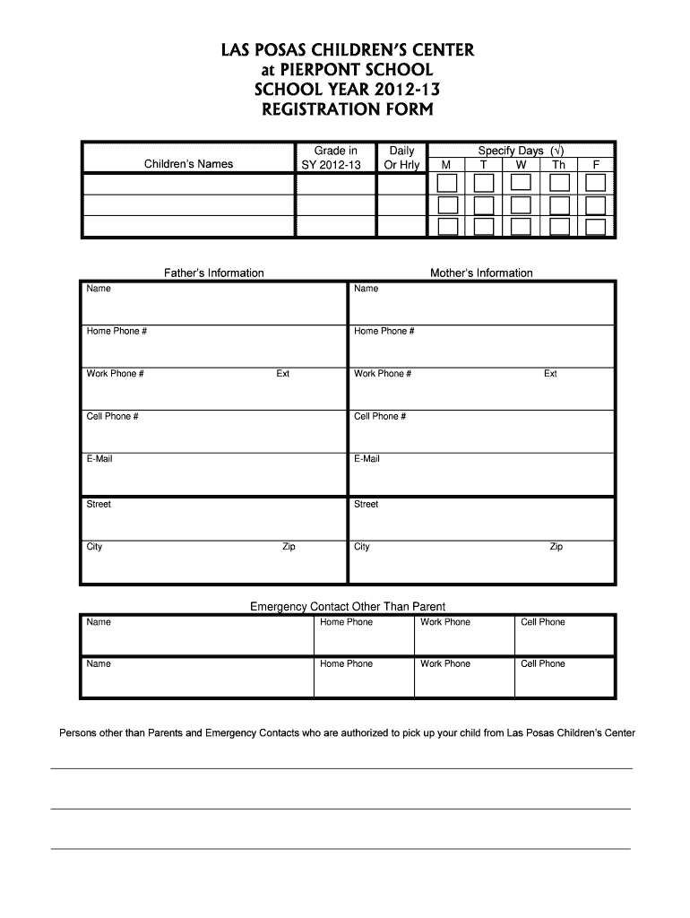 Fillable Online LAS POSAS CHILDREN'S CENTER at PIERPONT SCHOOL ... Fax ...