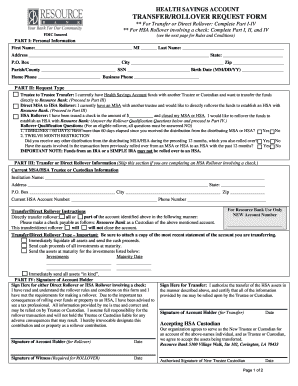Fillable Online HSA Transfer/Rollover Form - Resource Bank Fax Email ...