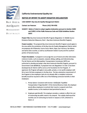 Fillable Online NOTICE OF INTENT TO ADOPT NEGATIVE DECLARATION Fax ...