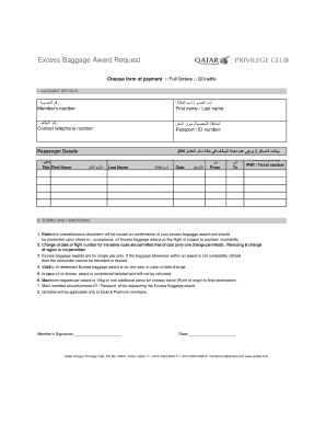 Fillable Online Excess Baggage Award Request Fax Email Print - pdfFiller