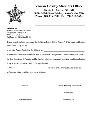 Fillable Online Rowan County Sheriff39s Office Kevin L Auten Sheriff ...