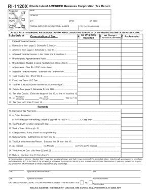 Fillable Online tax ri 1120XCorp Forms Fax Email Print - pdfFiller