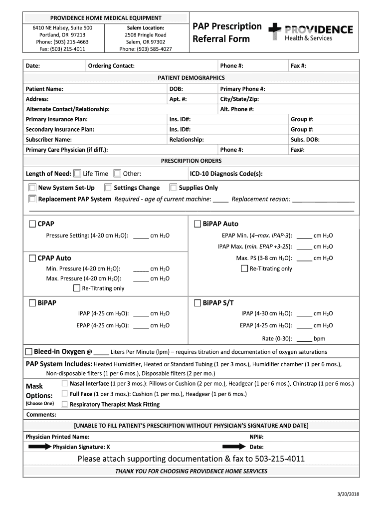 Fillable Online oregon providence Referral Rx Template - PAP.dotx Fax Email Print - pdfFiller