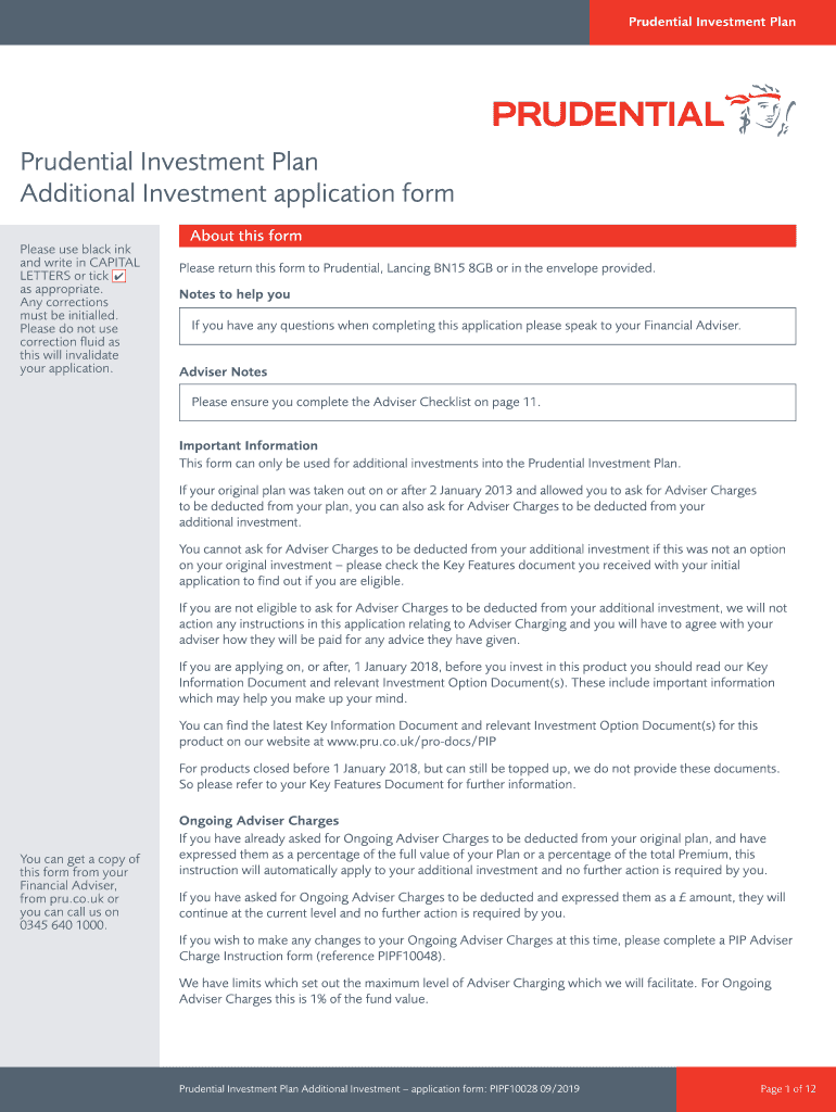 Fillable Online Additional Investment application form - Pru-Adviser ...