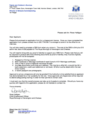 Fillable Online Chaperone application form and letter. Child employment ...