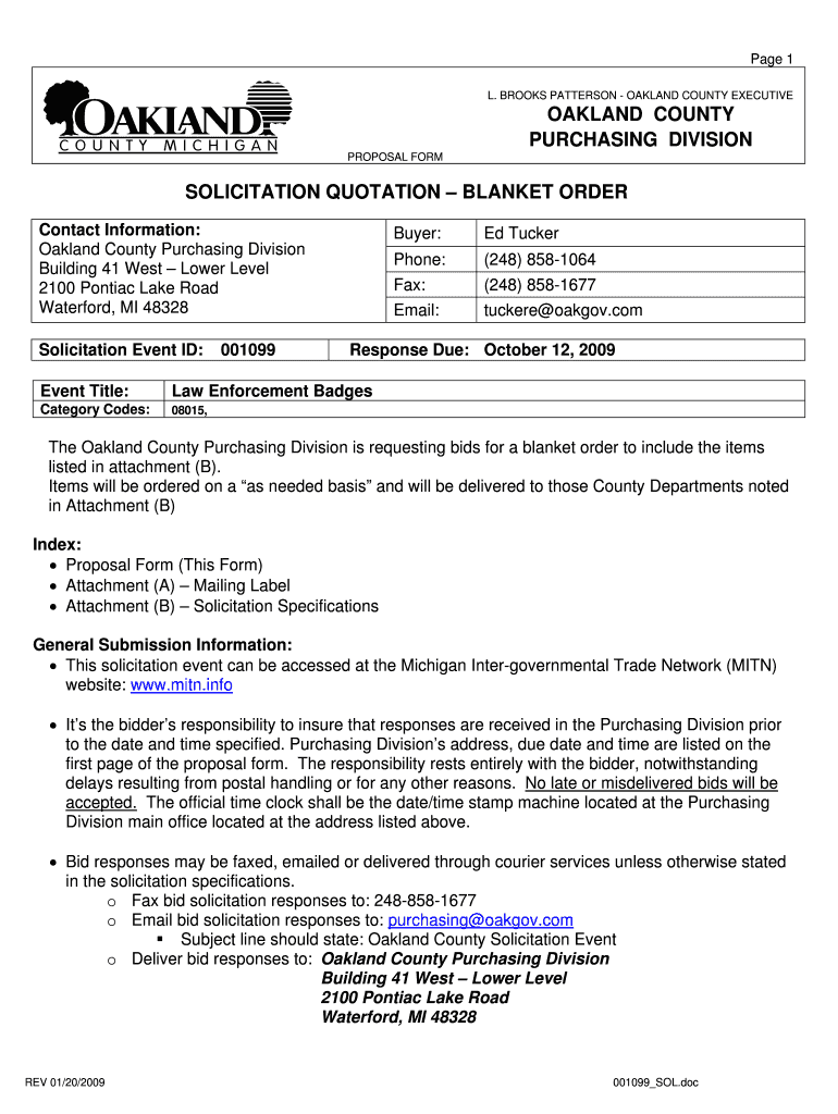 Fillable Online sealed bid solicitation quotation blanket order - DocPlayer.net Fax Email Print ...