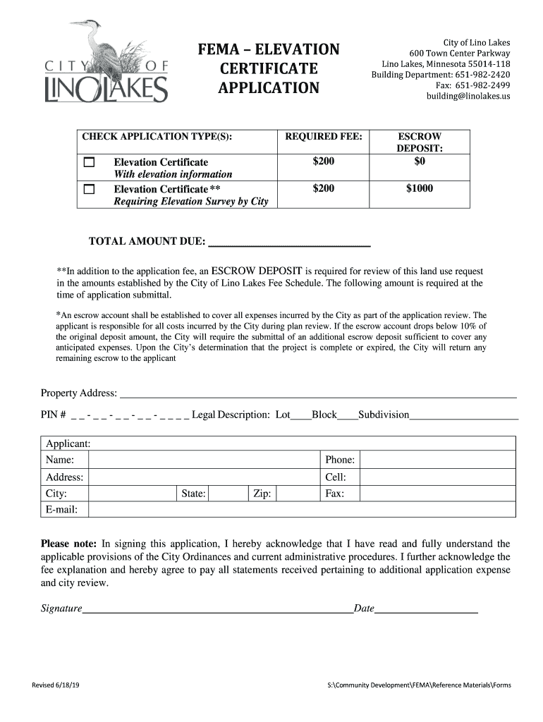 Fillable Online FEMA Elevation Certificate - City of Lino Lakes ...