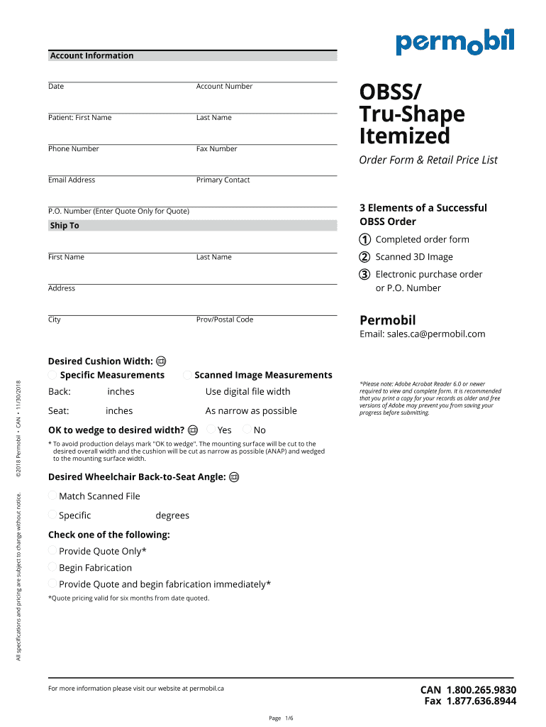 Fillable Online OBSS TruShape Itemized - Permobil Fax Email Print ...