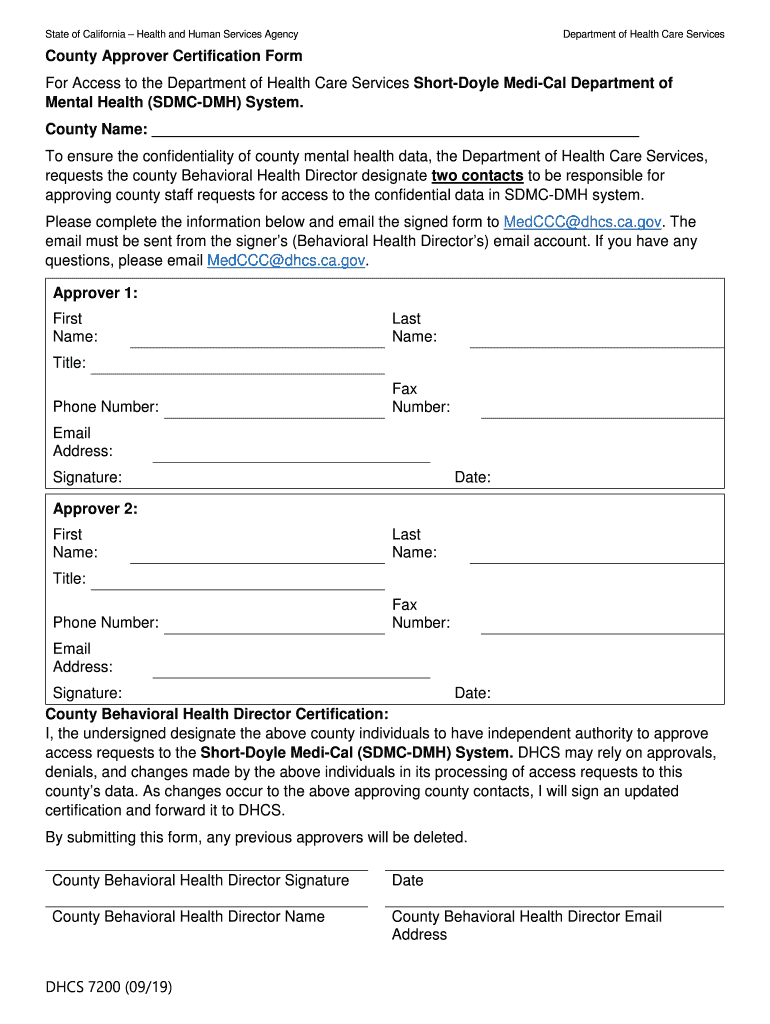 Fillable Online DHCS 5260 Form - SUDCRS Approver Form - Department of ...