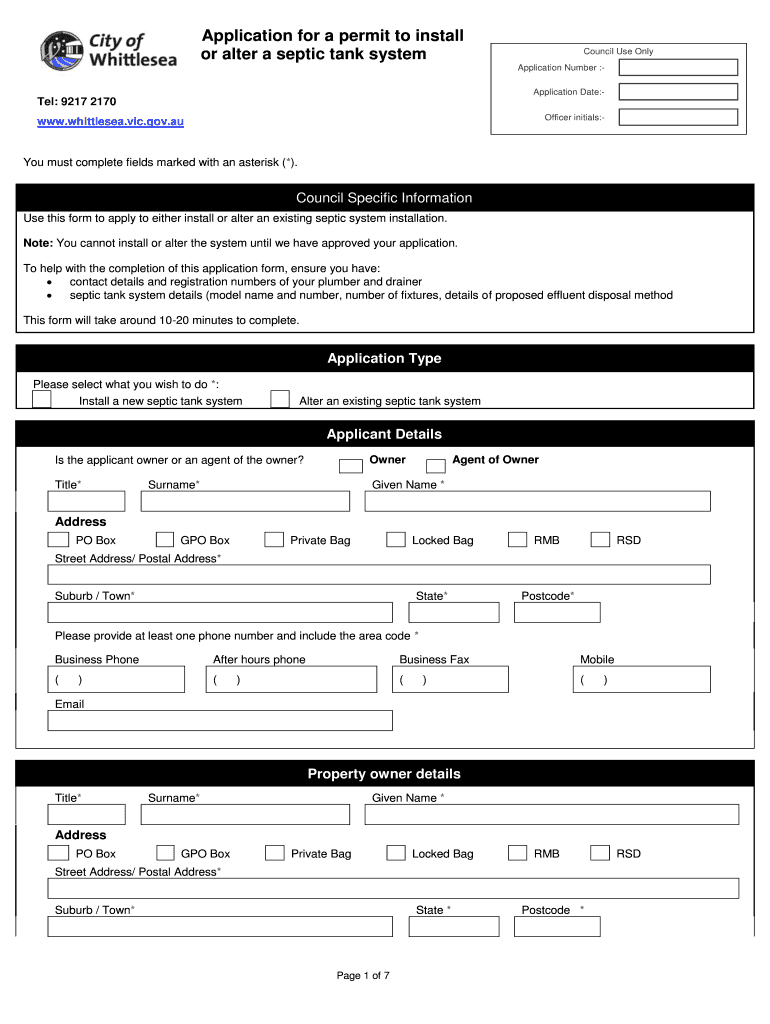 Fillable Online Septic tank permit - Whittlesea Council Fax Email Print - pdfFiller