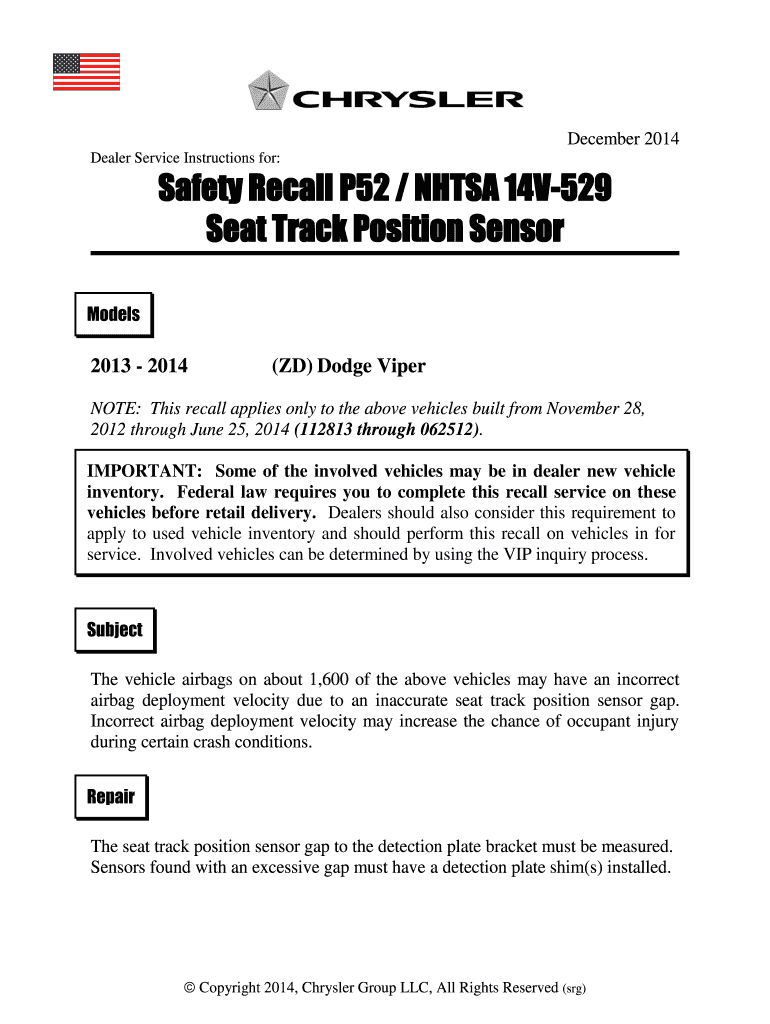 Fillable Online Safety Recall UB7 / NHTSA 18V-822 Seat Track Position ...