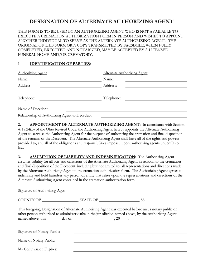 Fillable Online standard cremation authorization form Fax Email Print - pdfFiller