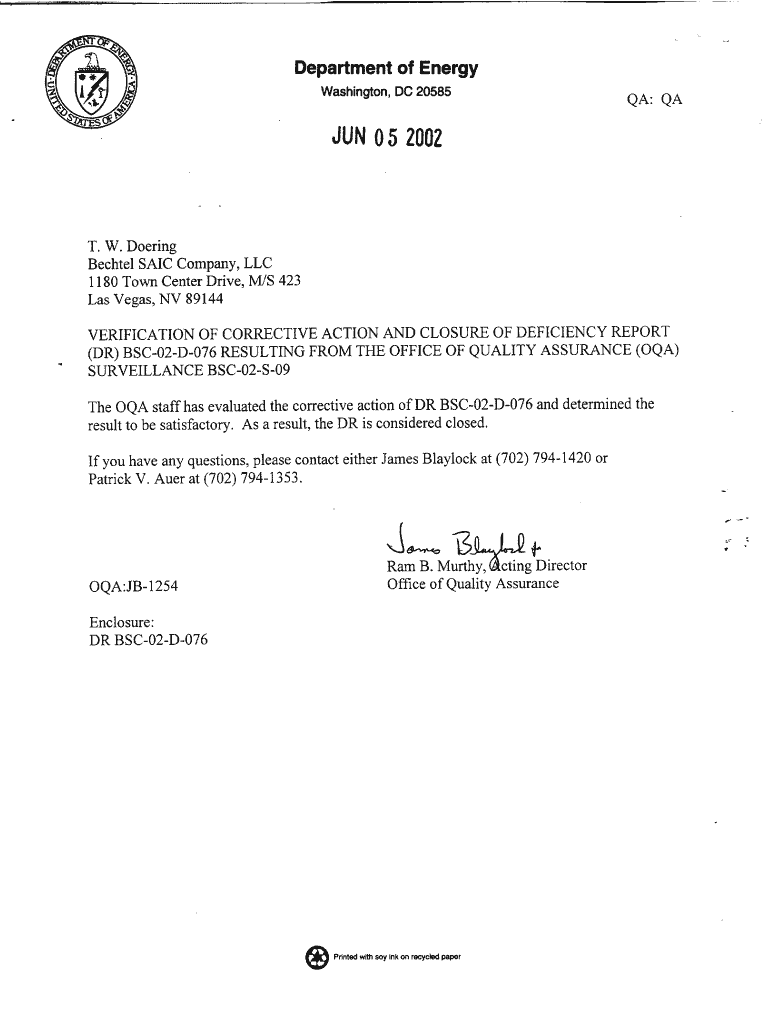 Fillable Online Verification of Corrective Action and Closure of ...