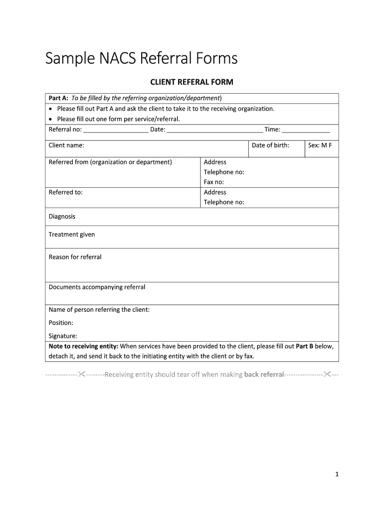 Fillable Online Sample NACS Referral Forms Fax Email Print - pdfFiller