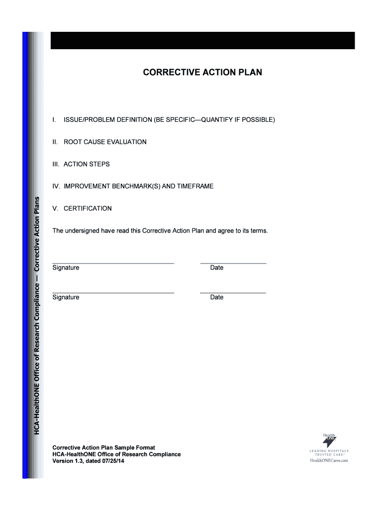 Fillable Online HealthONE - Corrective Action Plan (CAP) Guidance ...