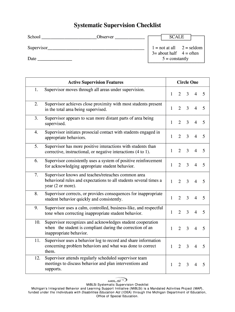 Fillable Online Systematic Supervision Checklist - PENT Fax Email Print ...