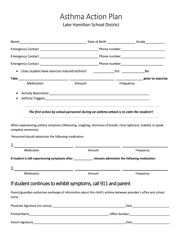 Fillable Online Asthma Action Plan - images.pcmac.org Fax Email Print ...