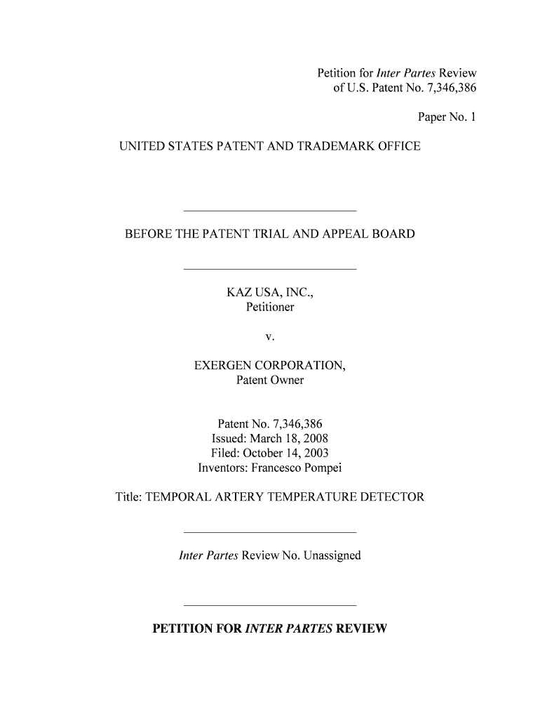 Fillable Online Petition for Inter Partes Review of US Patent No ...