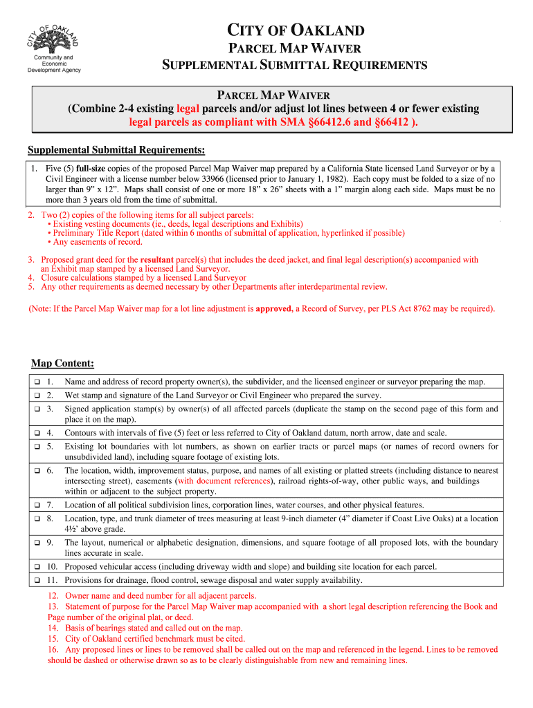 Fillable Online Supplemental requirements for Parcel Map Waivers - City ...