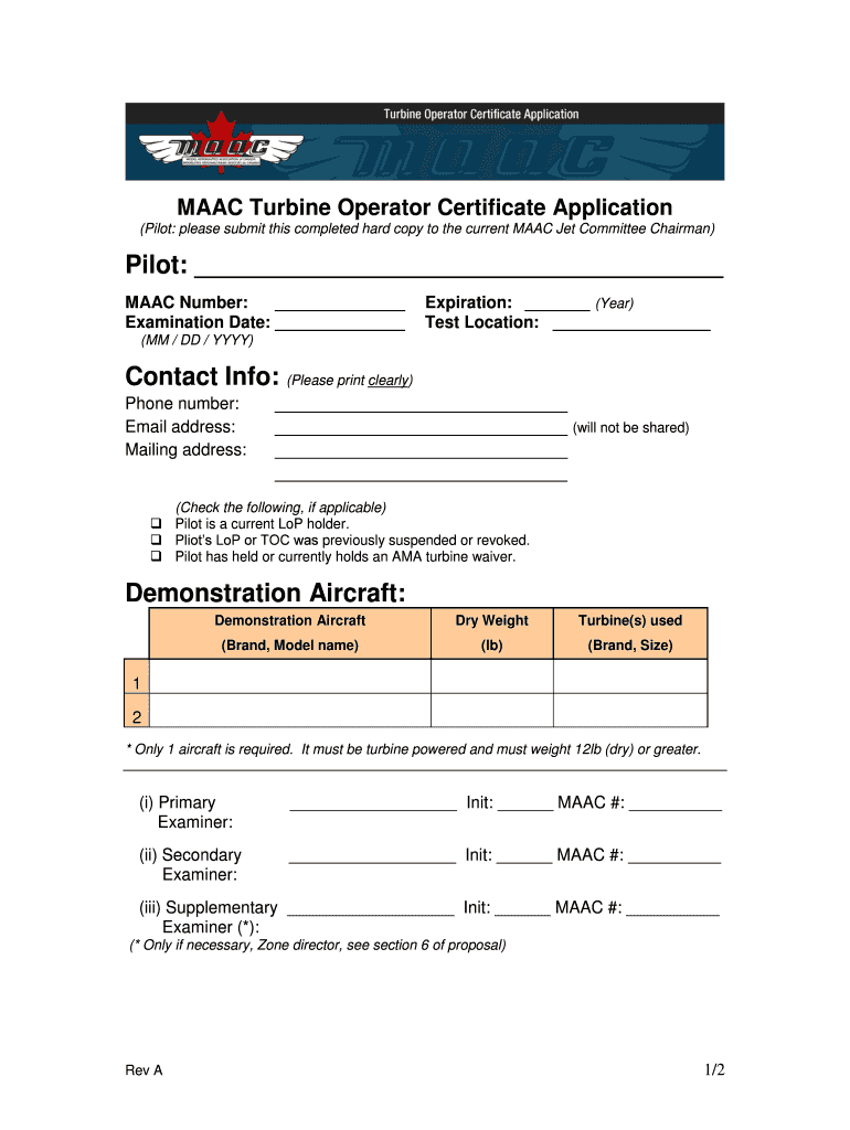 Maac Turbine Operator Certificate Application - Fill Online, Printable, Fillable, Blank | pdfFiller