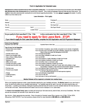 Fillable Online Extended Leave of Absence Request Form A Fax Email ...