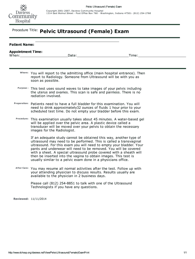 Fillable Online Pelvic Ultrasound (Female) Exam Fax Email Print - pdfFiller