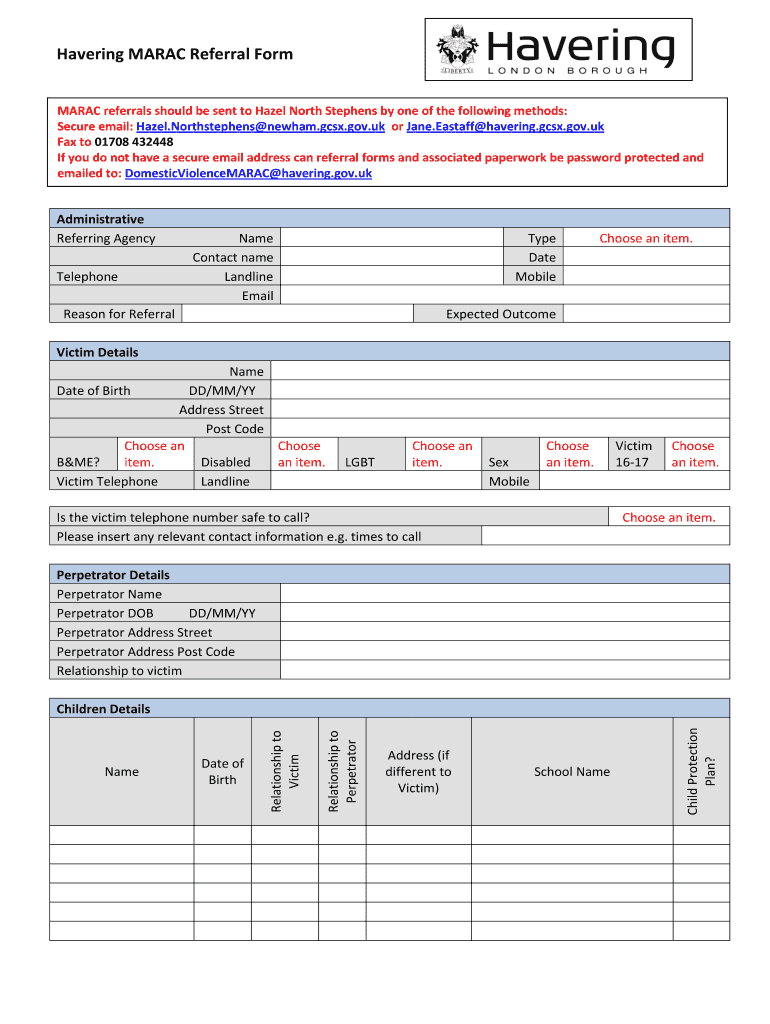 Fillable Online www3 havering gov Havering MARAC Referral Form - London ...