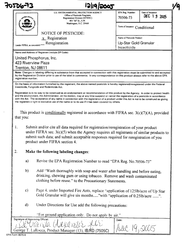Fillable Online U.S. EPA, Pesticide Product Label, UP-STAR GOLD ...