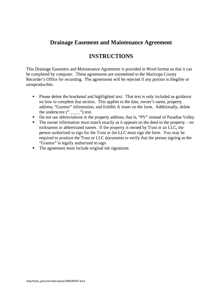 Drainage Easement and Maintenance Agreement Doc Template ... Doc Template | pdfFiller