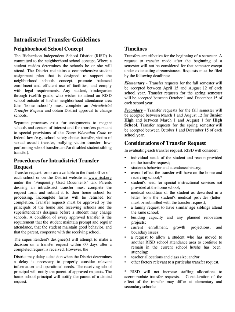 Fillable Online RISD Intradistrict Transfer Request Fax Email Print ...