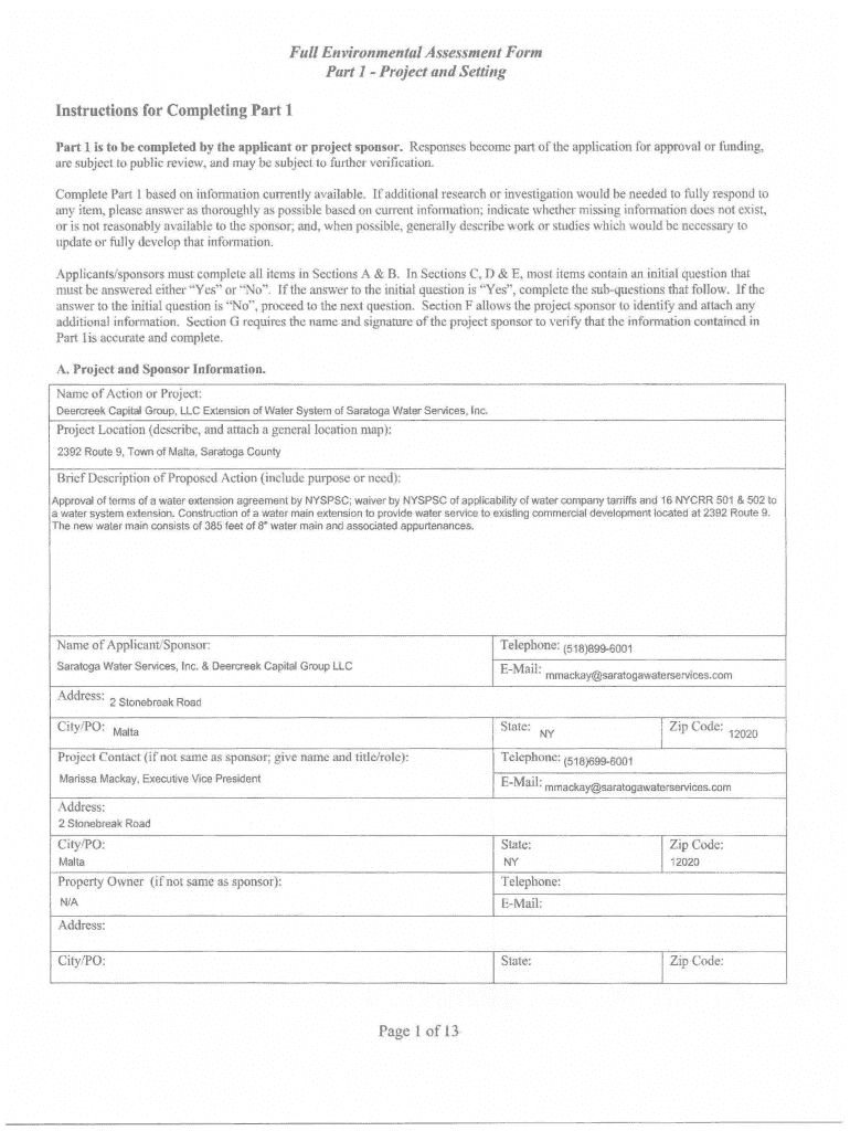 Fillable Online of 13 Full Environmental Assessment Form Part 1 - City ...