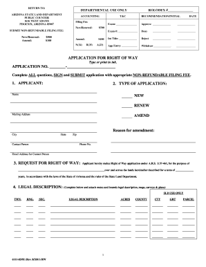 Fillable Online application for right of way application no. - 1 ...