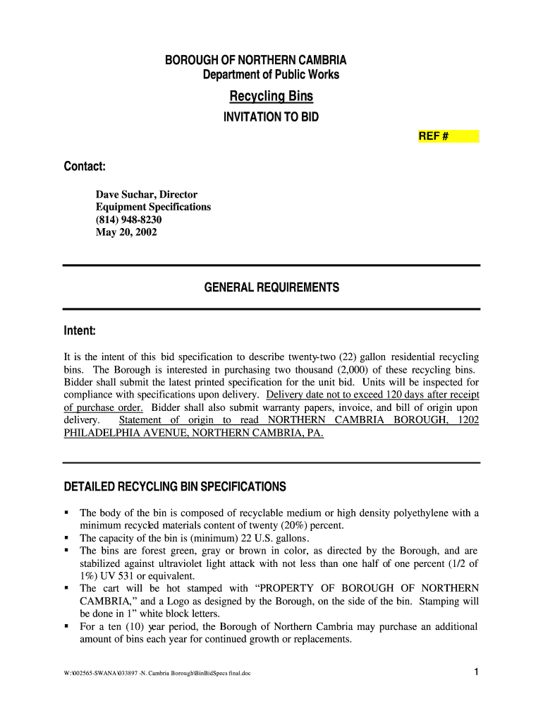 Fillable Online files dep state pa Recycling Bins Invitation to Bid ...