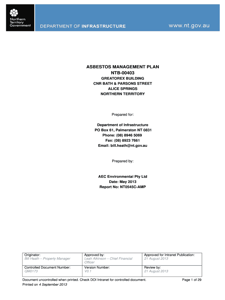 Fillable Online Asbestos register - Department of Corporate and ...