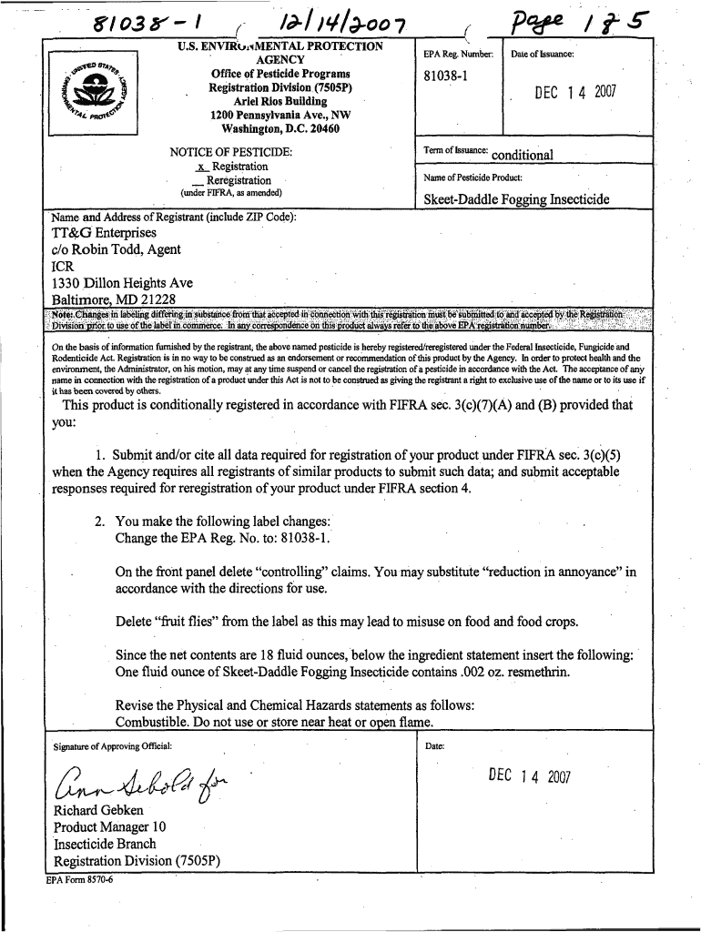 Fillable Online U.S. EPA, Pesticide Product Label, SKEET-DADDLE FOGGING ...