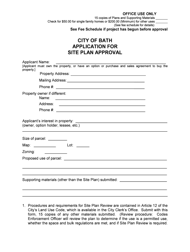 Fillable Online CITY OF BATH APPLICATION FOR SITE PLAN APPROVAL Fax ...