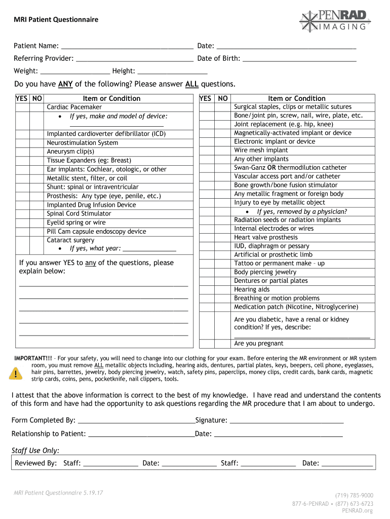 Fillable Online Medstar Georgetown Radiology MRI Safety Screening Form ...