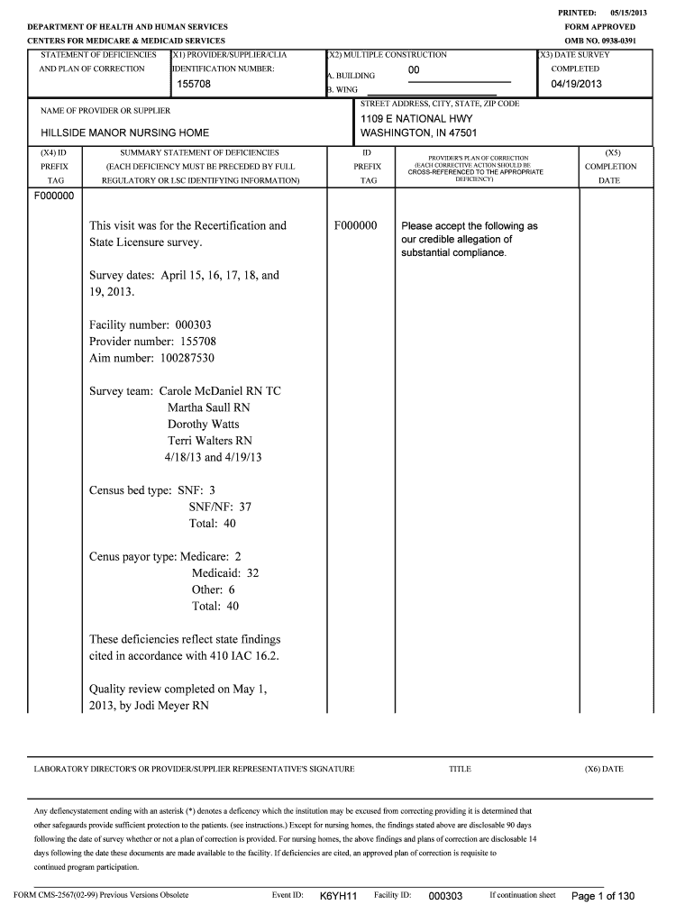 Fillable Online F000000 This visit was for the Recertification and ...