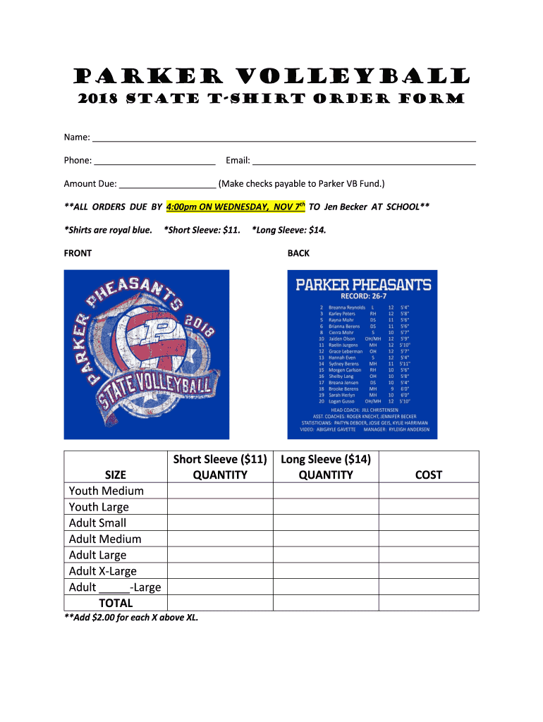 Fillable Online Parker Volleyball Fax Email Print - pdfFiller