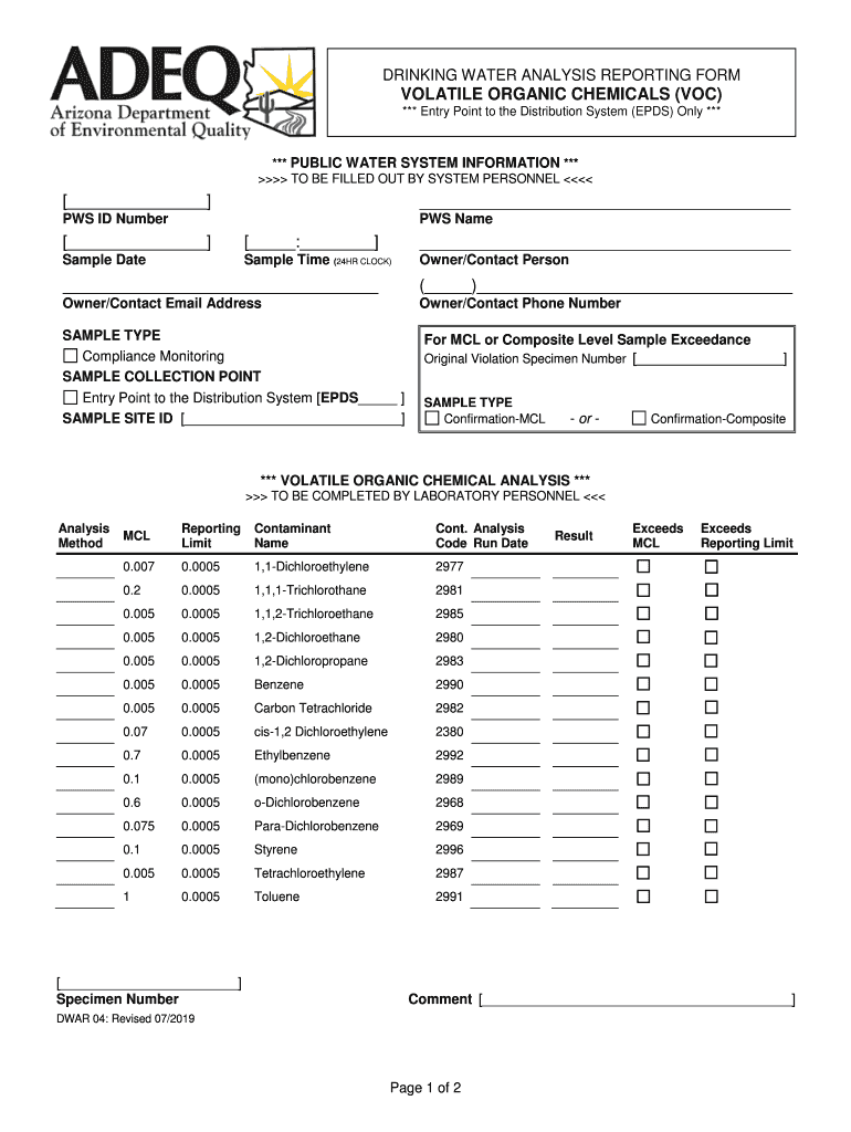 Fillable Online ADEQ Form DWAR 04 Download Fillable PDF, Drinking Water ...
