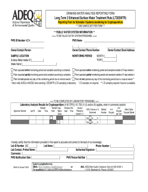 Fillable Online DRINKING WATER ANALYSIS REPORTING FORM Long Term 2 ...