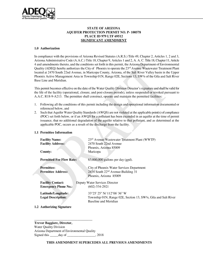Fillable Online individual aquifer protection permit framework - ADEQ ...