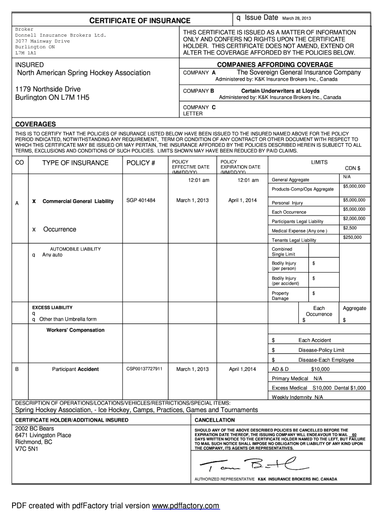Fillable Online What is a Certificate of Insurance?Donnell Insurance ...