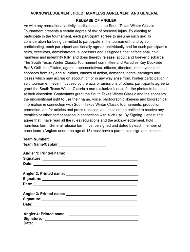 Fillable Online ACKNOWLEDGEMENT, HOLD HARMLESS AGREEMENT ... Fax Email Print - pdfFiller