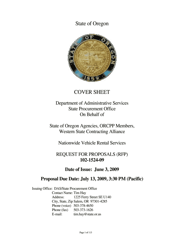 Fillable Online State of Oregon COVER SHEET Fax Email Print - pdfFiller