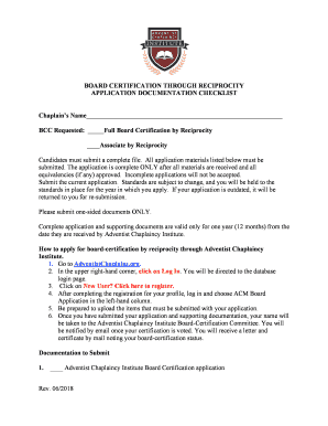 Fillable Online Board Certification by Reciprocity Document Checklist ...
