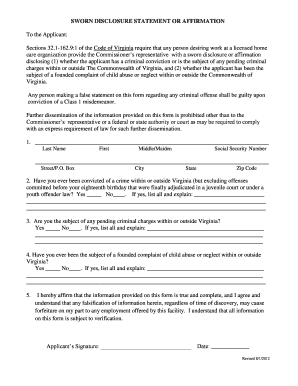 Fillable Online SWORN DISCLOSURE STATEMENT OR AFFIRMATION To ... Fax ...